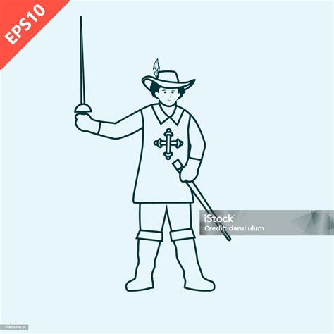 손으로 그린 머스킷티어 만화 디자인 벡터 평면 격리 그림 검에 대한 스톡 벡터 아트 및 기타 이미지 검 군복 군사 Istock