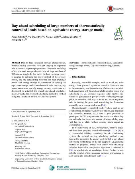 Pdf Day Ahead Scheduling Of Large Numbers Of Thermostatically Controlled Loads Based On