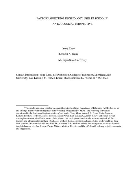Pdf Factors Affecting Technology Uses In Schools An Ecological Perspective