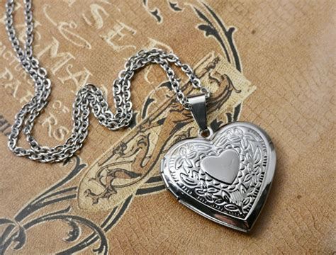 Silver Heart Locket Necklace Etsy Heart Locket Locket Necklace