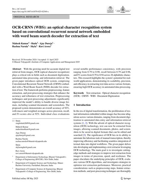 Pdf Ocr Crnn Wbs An Optical Character Recognition System Based On Convolutional Recurrent