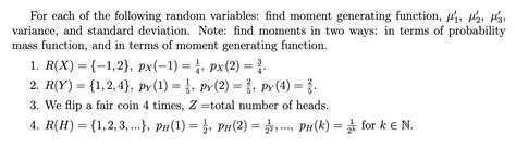 Solved For Each Of The Following Random Variables Find