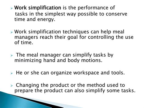 Work Simplification In Meal Preparation Pptx