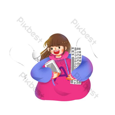 Drawing Cute Girl Holding Mouse And Keyboard PNG Images PSD Free Download Pikbest