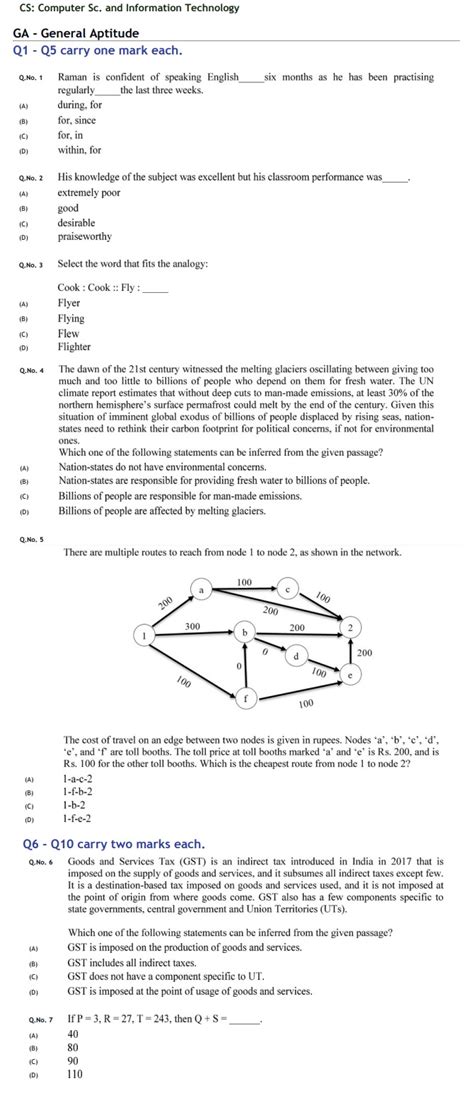 Download Cbse Gate Question Papers And Answer Keys 2020 Computer Sc And Information