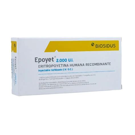 Eritropoyetina 2000 Ui Epoyet Caja X 1 Ampolla Biosidus Droguería