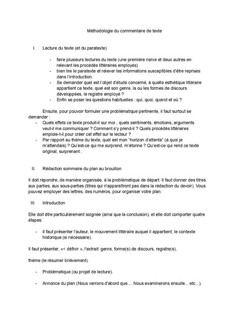 Méthodologie Du Commentaire De Texte Schémas Français Docsity