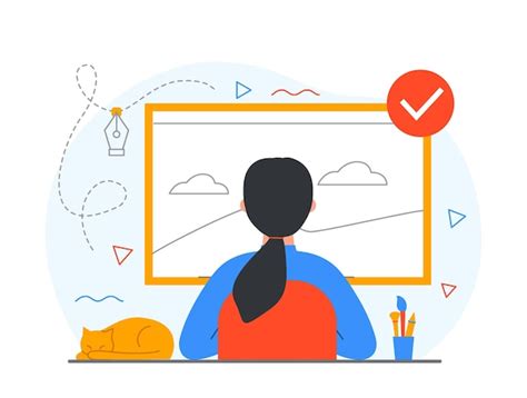 Premium Vector Digital Design Concept Girl Examines Picture