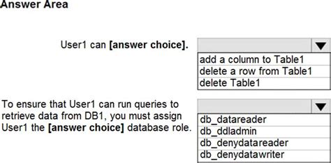You Have A Microsoft Sql Server Database Named Db1 That Contains A