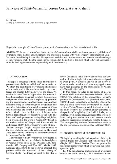 Pdf Principle Of Saint Venant For Porous Cosserat Elastic Shells
