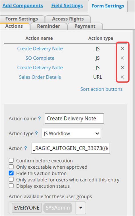 custom action buttons