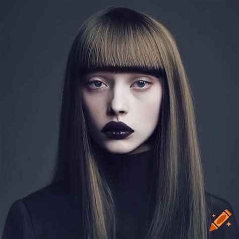 Mia Goth Getting Her Bangs Trimmed On A Talk Show On Craiyon