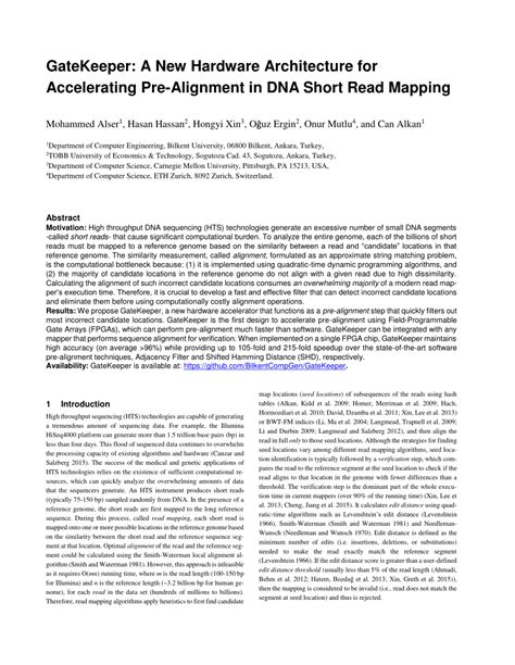 Pdf Gatekeeper Enabling Fast Pre Alignment In Dna Short Read Mapping With A New Streaming