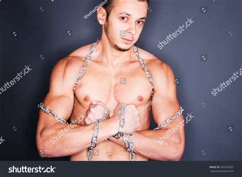Sexy Muscular Naked Man Chains Portrait Stock Photo Edit Now