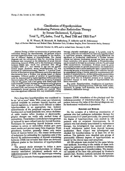 Pdf Classification Of Hypothyroidism In Evaluating Patients After Radioiodine Therapy By Serum