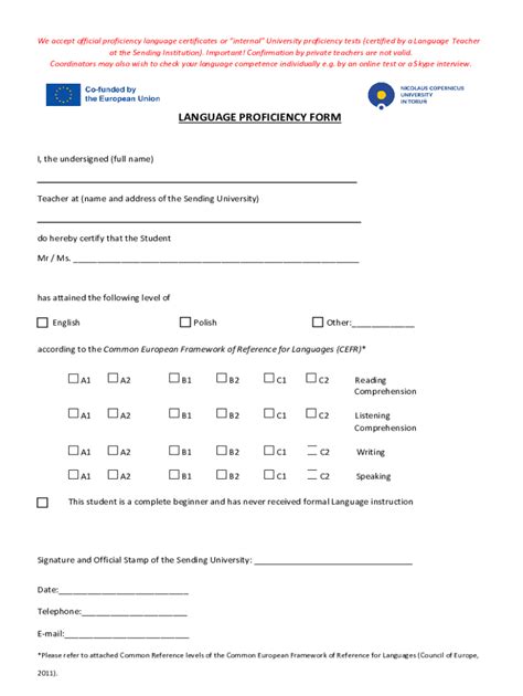 Fillable Online Language Proficiency Certification Fax Email Print