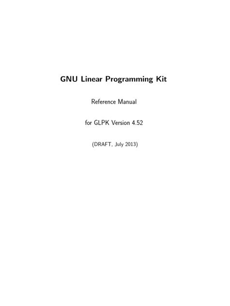 Gnu Linear Programming Kit Reference Manual Pdf Linear Programming