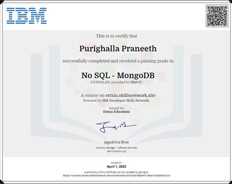 Happy To Share Certification Of Ibm Nosql Mongodb By Completing The