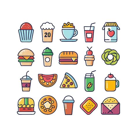 음식 및 음료 아이콘 세트 터 일러스트레이션 프리미엄 Ai 생성 벡터
