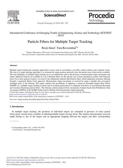 Pdf Particle Filters For Multiple Target Tracking