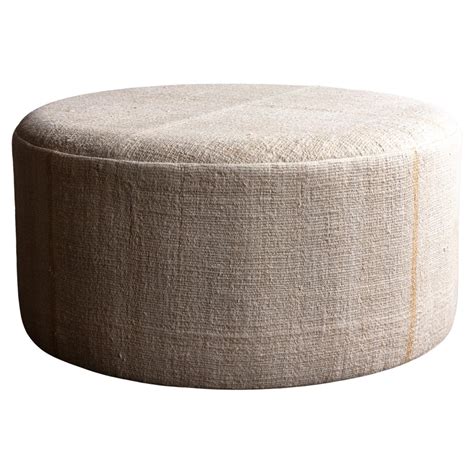 Large Four Piece Round Upholstered Ottoman With Barley Twist Wood Legs