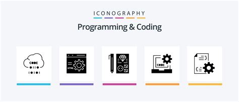 Programming And Coding Glyph 5 Icon Pack Including Develop Code