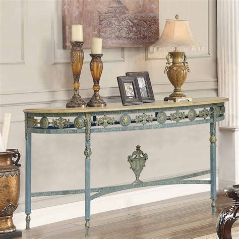 Sylvia Half Moon Console Table In Antique Blue 150 L X 40 W X 86 5 H Choufani