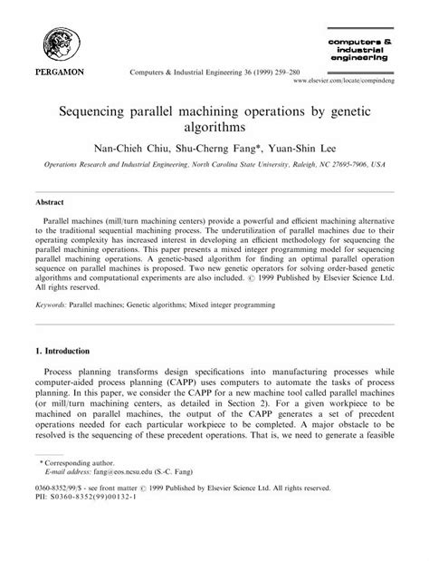 Pdf Sequencing Parallel Machining Operations By Genetic Algorithms
