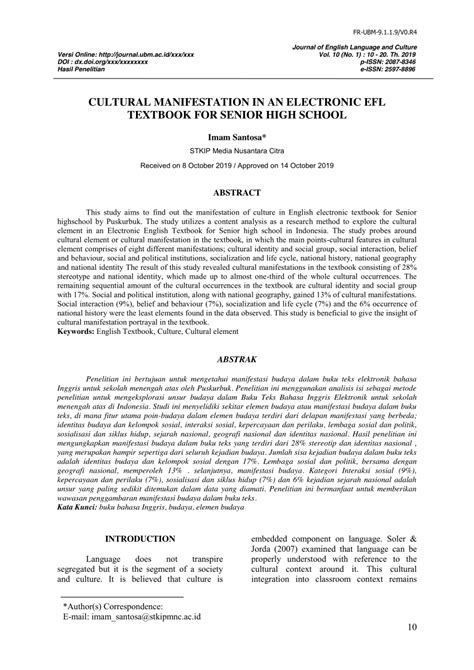 Pdf Cultural Manifestation In An Electronic Efl Textbook For Senior High School