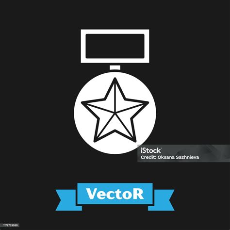 검은 배경에 고립 된 흰색 군사 보상 메달 아이콘 육군 표지판 벡터 일러스트레이션 군사에 대한 스톡 벡터 아트 및 기타 이미지 군사 금속 메달 Istock