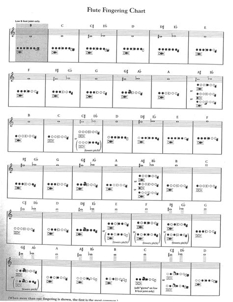 free printable flute fingering charts [pdf] high notes for beginners