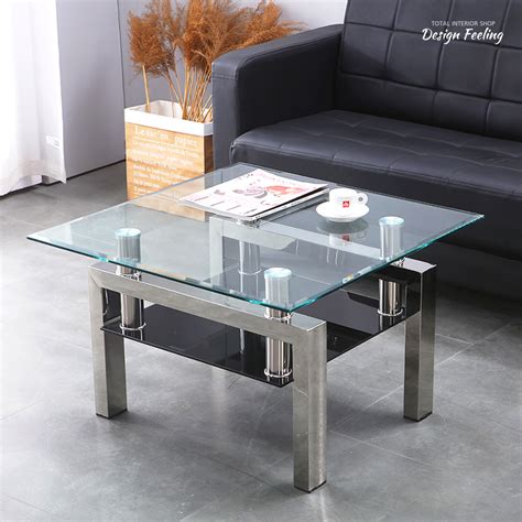 디자인필링 디자인필링 거실 투명 강화유리 테이블 스테인리스 커피 좌식 테이블 모던미드센추리 3종 위시버킷