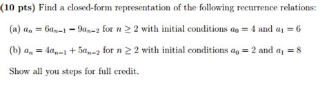 solved find a closed form representation of the following