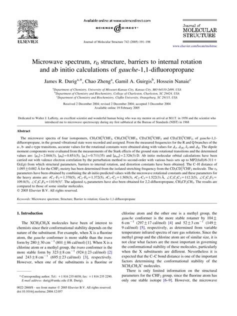 Pdf Microwave Spectrum R0 Structure Barriers To Internal Rotation And Ab Initio Calculations