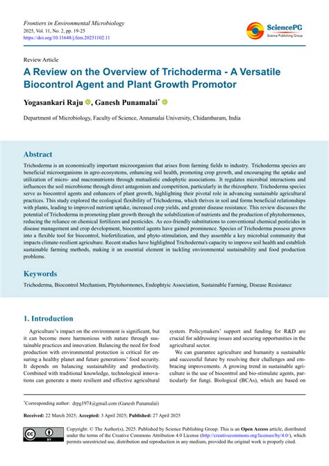 pdf a review on the overview of trichoderma a versatile biocontrol