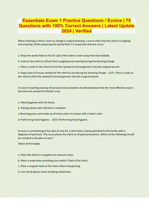 Essentials Exam 1 Practice Questions Evolve 75 Questions With 100 Correct Answers Latest