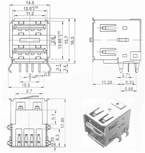 Buy USB Type A Female Double Socket Right Angle Connector PCB Mount Online At HUBTRONICS