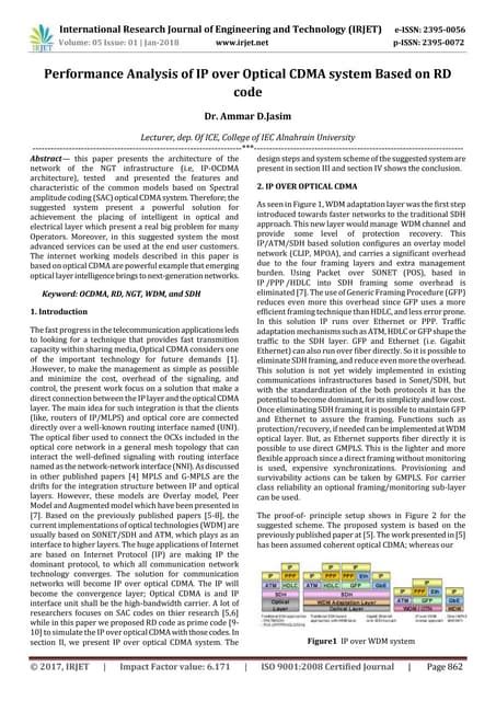 Irjet Performance Analysis Of Ip Over Optical Cdma System Based On Rd Code Pdf