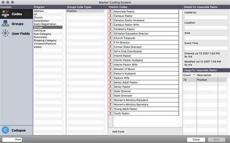 Position Codes In Master Coding System
