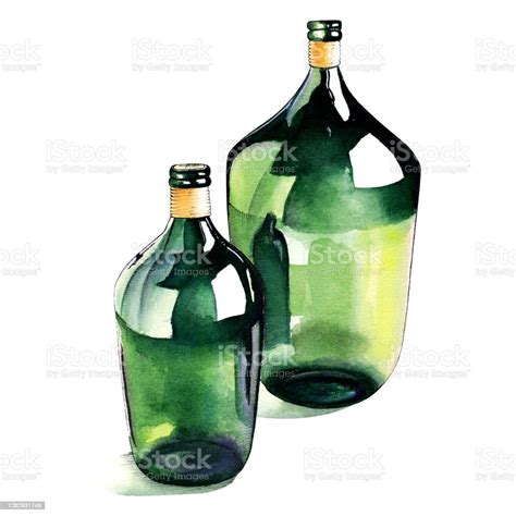 유리 병의 손으로 그린 수채화 그림 흰색 배경에 고립 된 병 인쇄 디자인 파티 전단지 초대 카드 등에 적합합니다 0명에 대한
