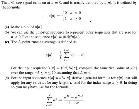 Solved The Unit Step Signal Turns On At N 0 And Is