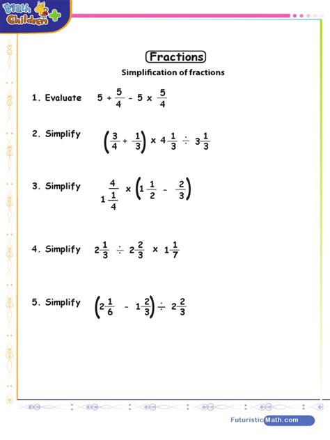 Fractions Simplification Worksheet Pdf