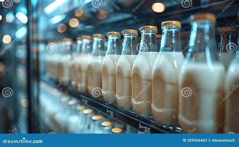 Milk Bottles In Refrigerated Produce Section Stock Image Image Of