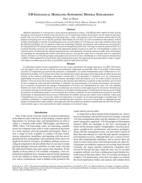 PDF D Geological Modelling Supporting Mineral Exploration