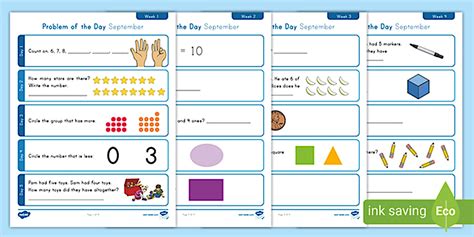 Editable Kindergarten Math Problem Of The Day September Worksheet