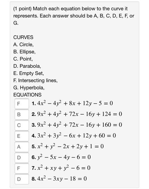 Solved Point Match Each Equation Below To The Curve It Chegg