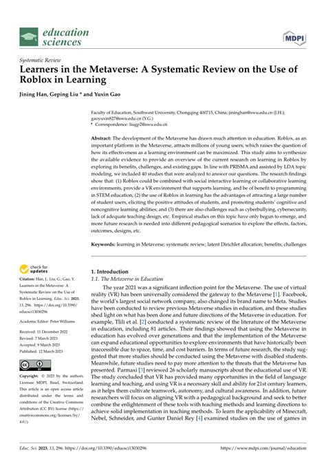 Pdf Learners In The Metaverse A Systematic Review On The Use Of