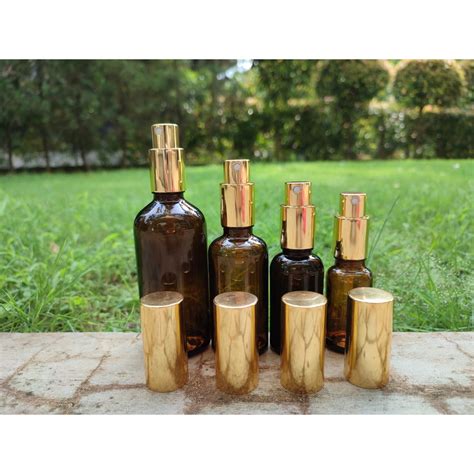 Jual Botol Kosmetik Ml Botol Kaca Amber Spray Pump Gold Botol Skincare Kaca Coklat Botol Pump