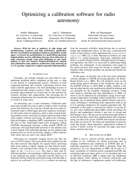 Pdf Optimizing A Calibration Software For Radio Astronomy
