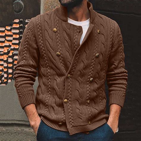 Aoochasliy 2023 Men Fall Coat Men Casual Button Closure Knit Cardigan